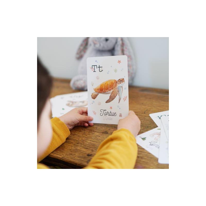 Lot de Cartes Abécédaire et Chiffres Animaux Aquarelle Français-Anglais