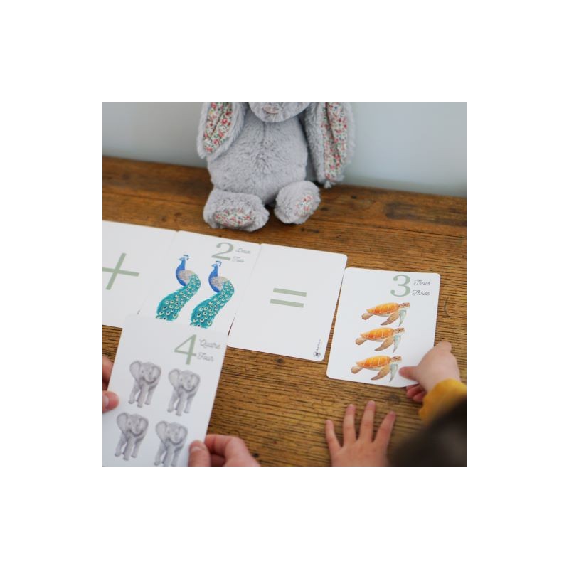 Lot de Cartes Abécédaire et Chiffres Animaux Aquarelle Français-Anglais