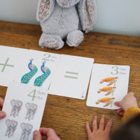 Lot de Cartes Abécédaire et Chiffres Animaux Aquarelle Français-Anglais